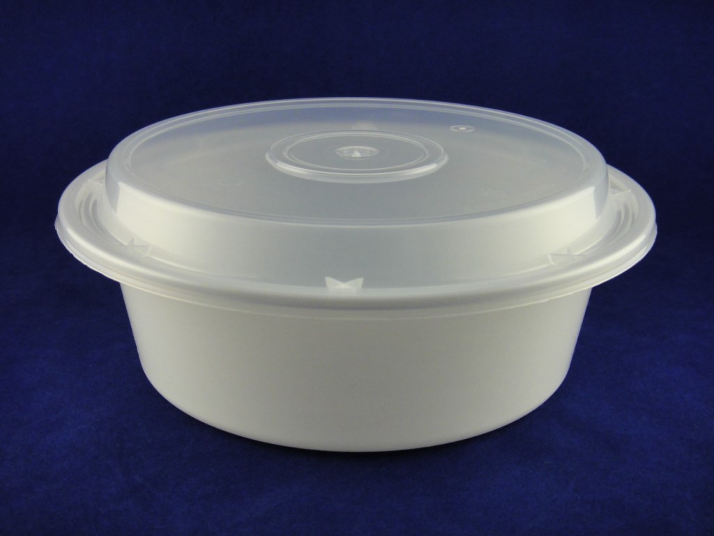 1000P PP Round Black/White Container w/ Clear PP Lid